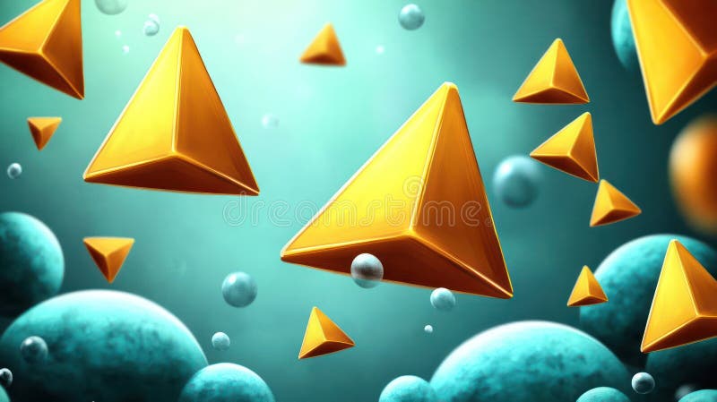 A Digital Illustration Featuring Floating Golden Pyramids Amidst Blue ...