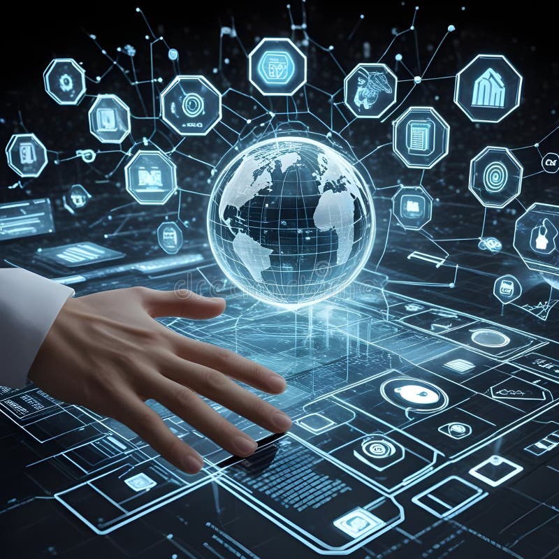 Digital Illustration Featuring a Futuristic, High-tech Interface. the ...