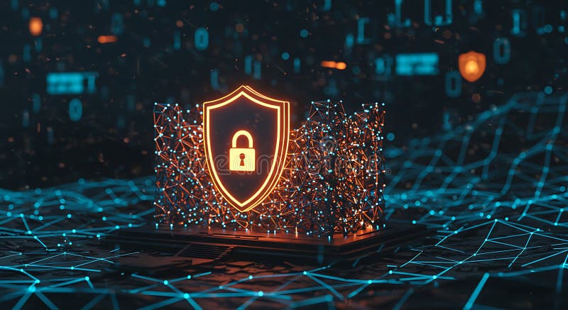A Digital Illustration Featuring a Glowing Padlock within a Shield ...