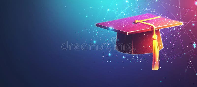 A Digital Illustration Featuring a Graduation Cap Composed of Luminous ...