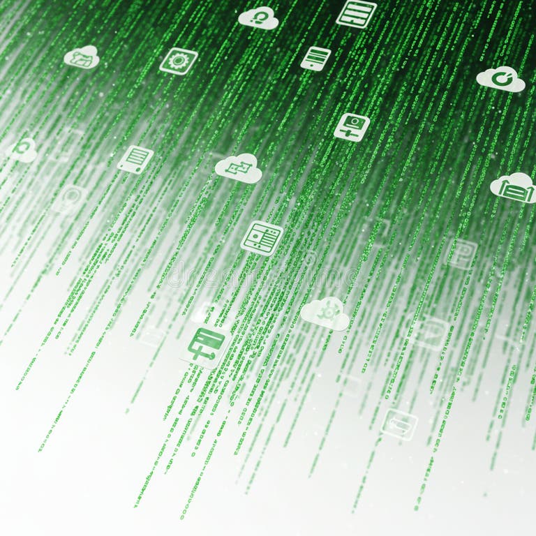 Digital Illustration Featuring Green Binary Code Cascading Vertically ...