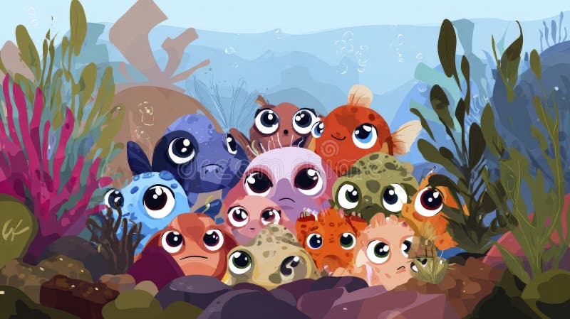 Playful Underwater Critters Stock Illustration - Illustration of ...