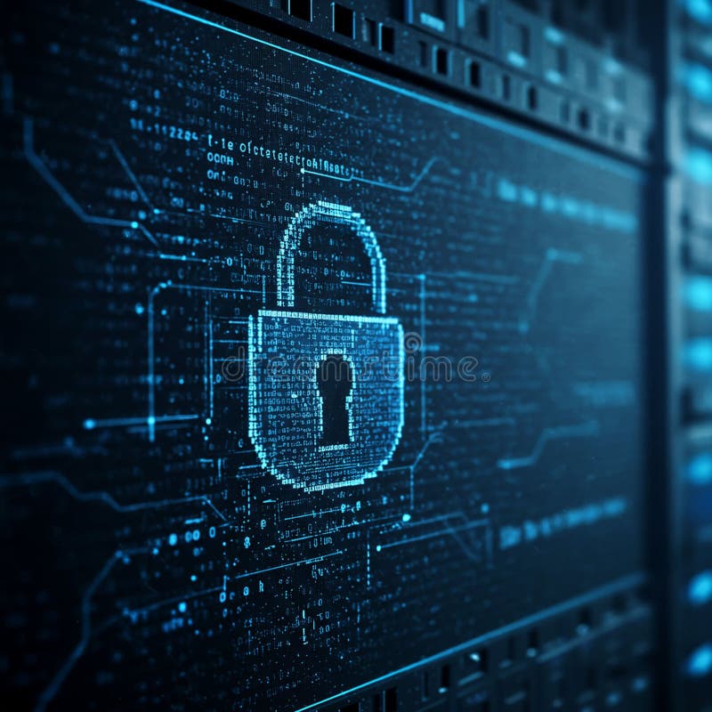 A Digital Illustration Featuring a Large Padlock Icon Composed of Blue ...