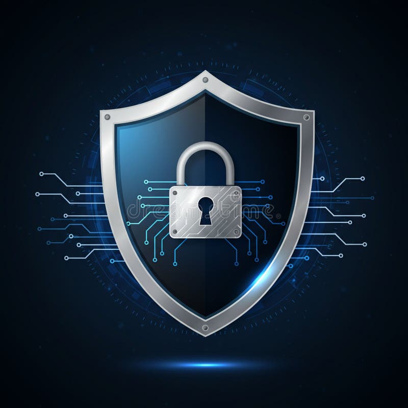 A Digital Illustration Featuring a Metallic Shield with a Prominent ...