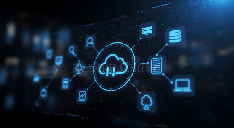 Digital Illustration Featuring a Network Diagram with a Central Cloud Icon Connected To Stock ...