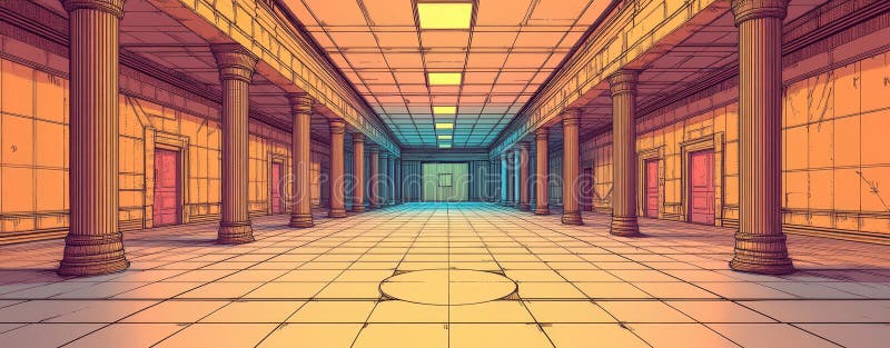 A Digital Illustration Featuring a Perspective Grid Background and ...
