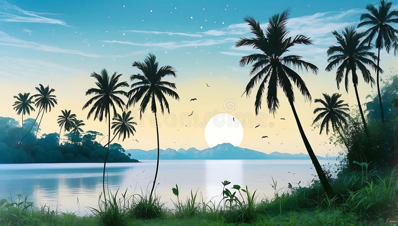 A Digital Illustration Featuring a Silhouette Style and Landscape Type ...