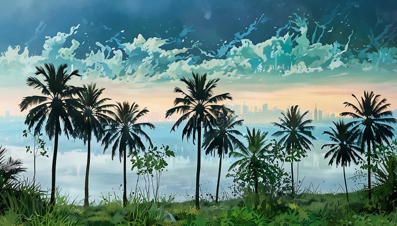 A Digital Illustration Featuring a Silhouette Style and Landscape Type ...