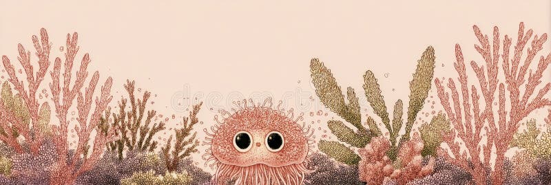 Curious Sea Creature among Coral Stock Illustration - Illustration of ...