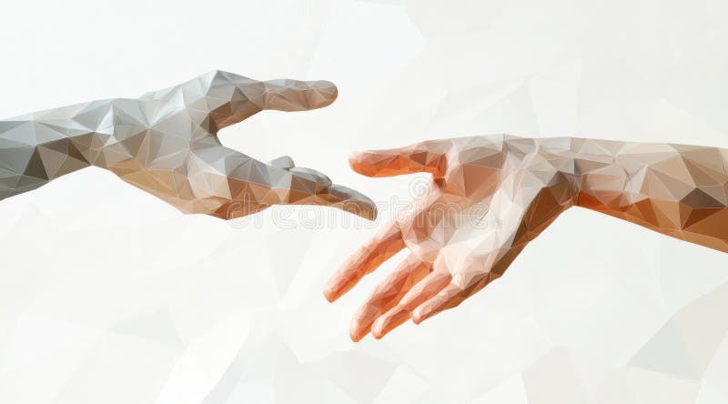 Abstract Representation of Two Hands Reaching Out in Geometric Style ...