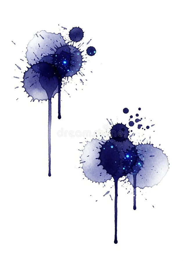 Two Abstract Indigo and Midnight Blue Watercolor Ink Stains. Stock ...