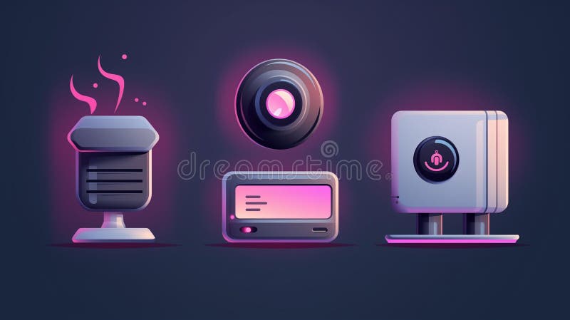 Digital Illustration Featuring Various Retro Computer Components in a ...