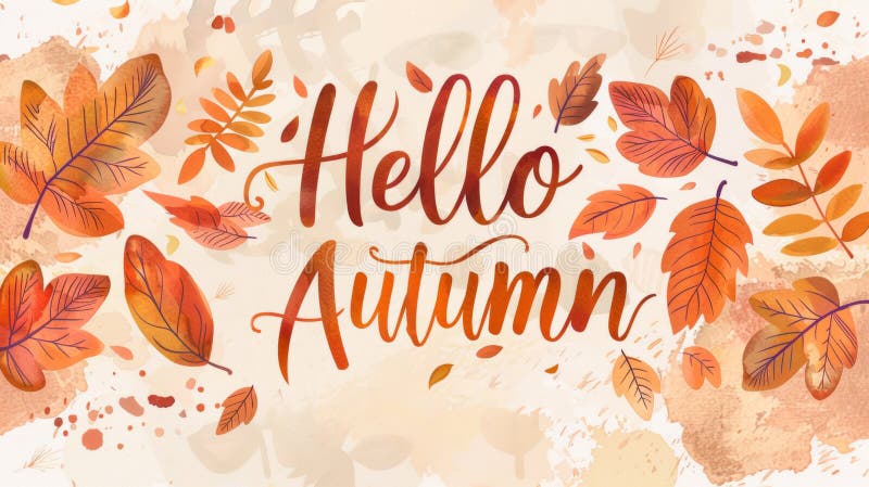 A Digital Illustration Featuring the Words Hello Autumn in Cursive ...