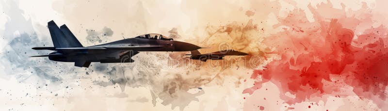 Digital Illustration of a Fighter Jet Soaring through Colorful Abstract ...
