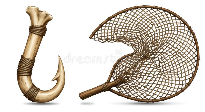 A Digital Illustration of a Fishing Hook and Net. the Hook is Crafted ...