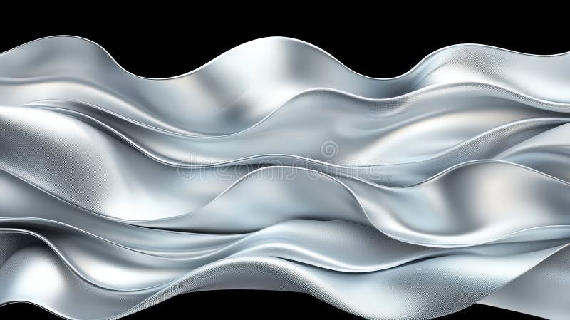 A Digital Illustration of a Flowing, Metallic Silver Fabric with a Wave ...