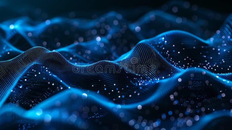 Blue Particle Waves Digitally Illustrated on a Gradient Dark Blue ...