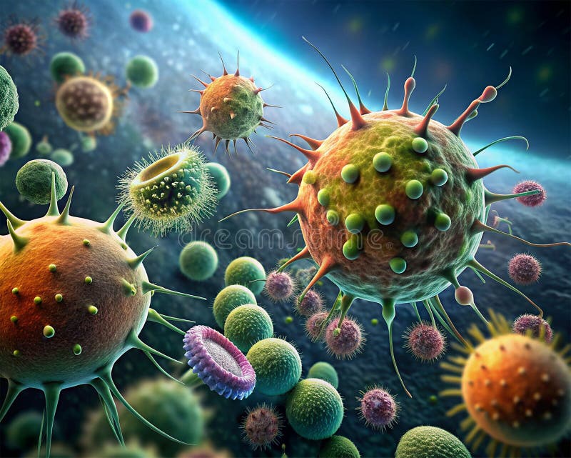 Digital Illustration of Flu Virus in Colour Background. 3d Rendering ...