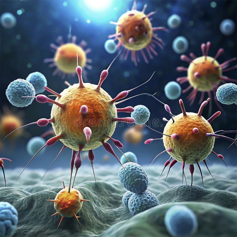 Digital Illustration of Flu Virus in Colour Background. 3d Rendering ...
