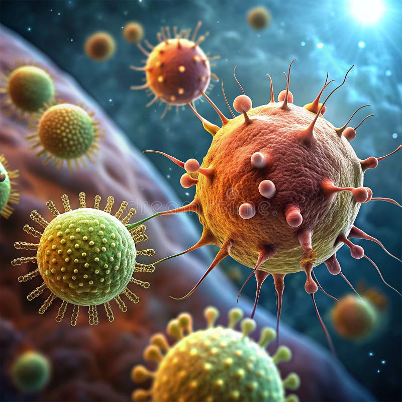 Digital Illustration of Flu Virus in Colour Background. 3d Rendering ...