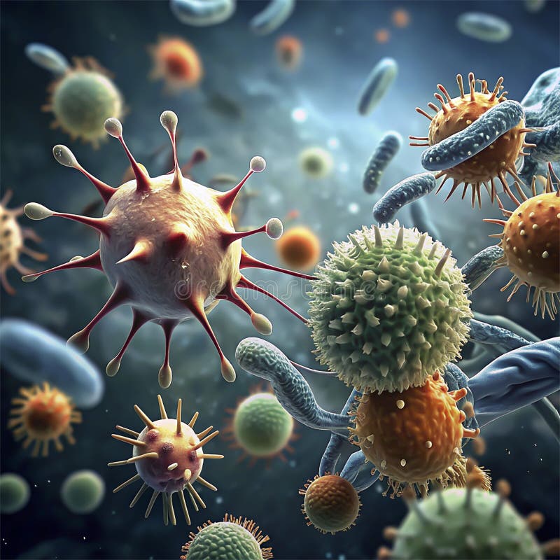 Digital Illustration of Flu Virus in Colour Background. 3d Rendering ...