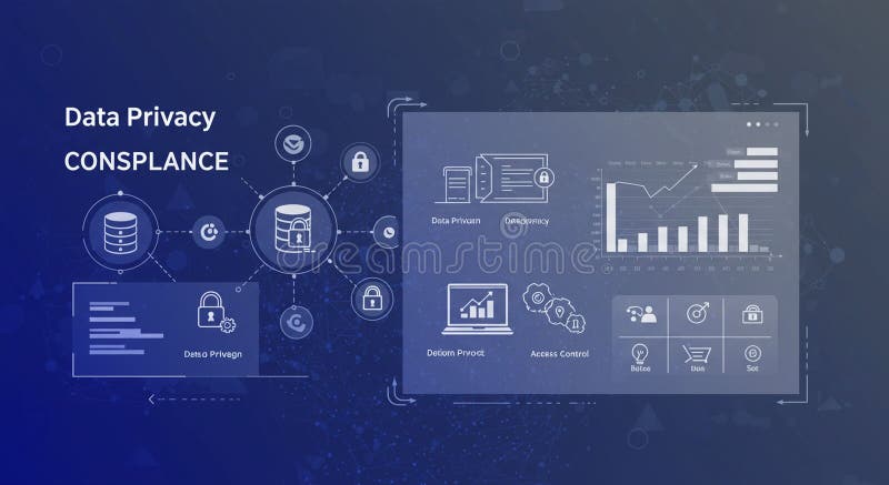 Digital Illustration Focusing on Data Privacy and Compliance. Left Side ...