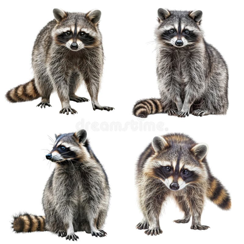 A Digital Illustration of Four Raccoons in Different Poses Stock Photo ...