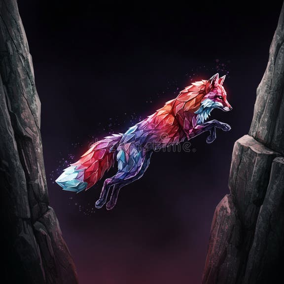 A Digital Illustration of a Fox Leaping between Two Rocky Cliffs. the ...