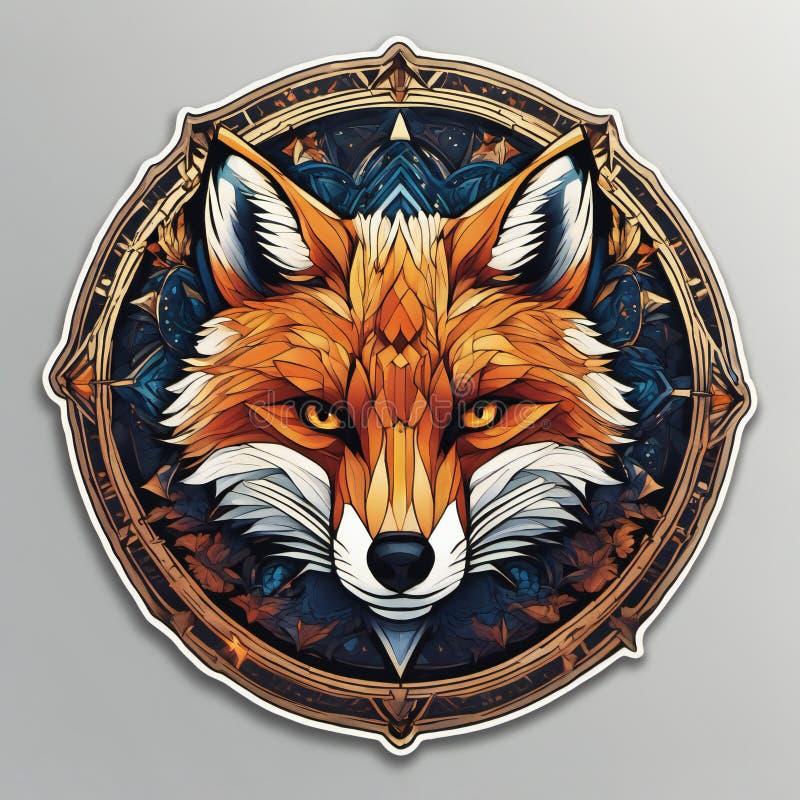Digital Illustration of a Fox, Round Sticker or Patch Form Stock ...