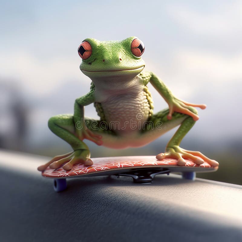 Frog Riding on Skateboard. Created Using Ai Generative. Stock ...