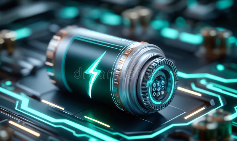 Digital Illustration of Futuristic Battery with Glowing Elements ...