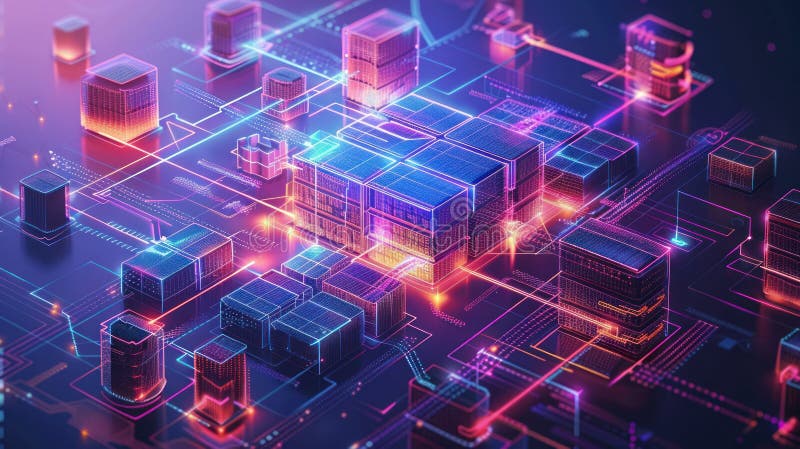 Digital Illustration of a Futuristic Data Center with Interconnected ...