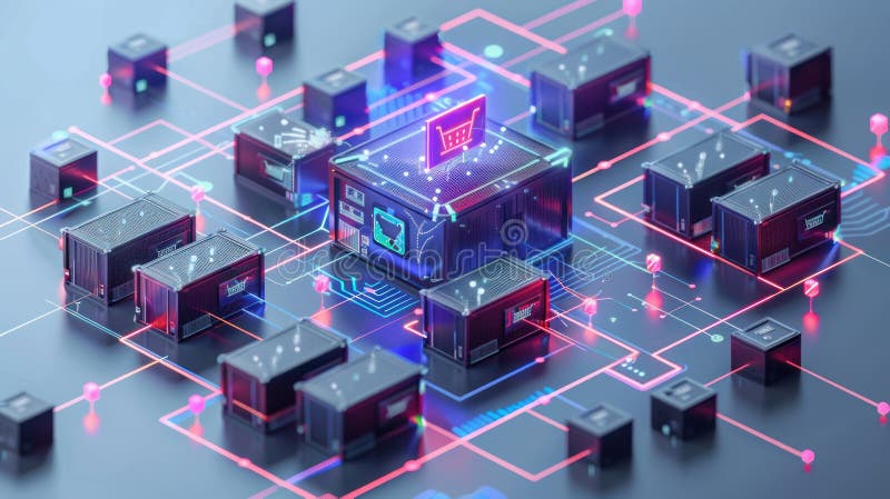 Digital Illustration of a Futuristic Data Center with Interconnected ...