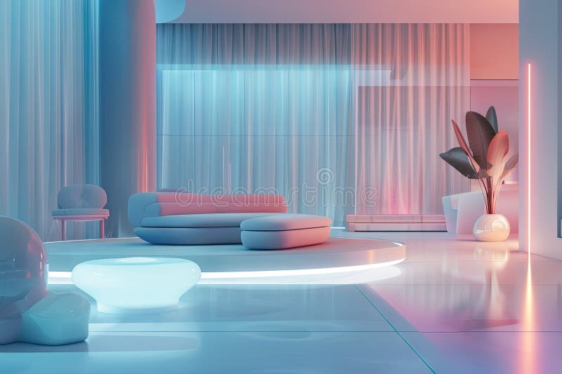 Digital Illustration of Futuristic VR Interior Design Stock ...