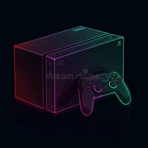 A Digital Illustration of a Gaming Console and Controller. the Console ...