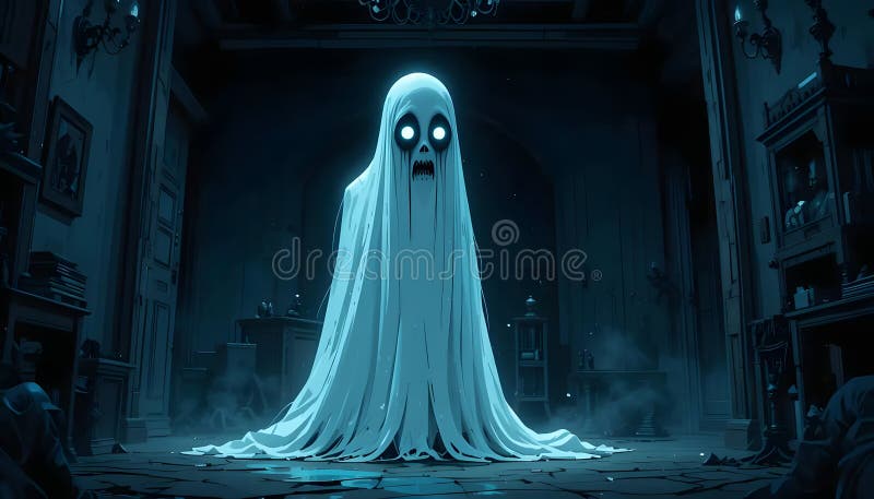 Digital Illustration of Ghost Man in the Dark Room, Ai Generated. Stock ...