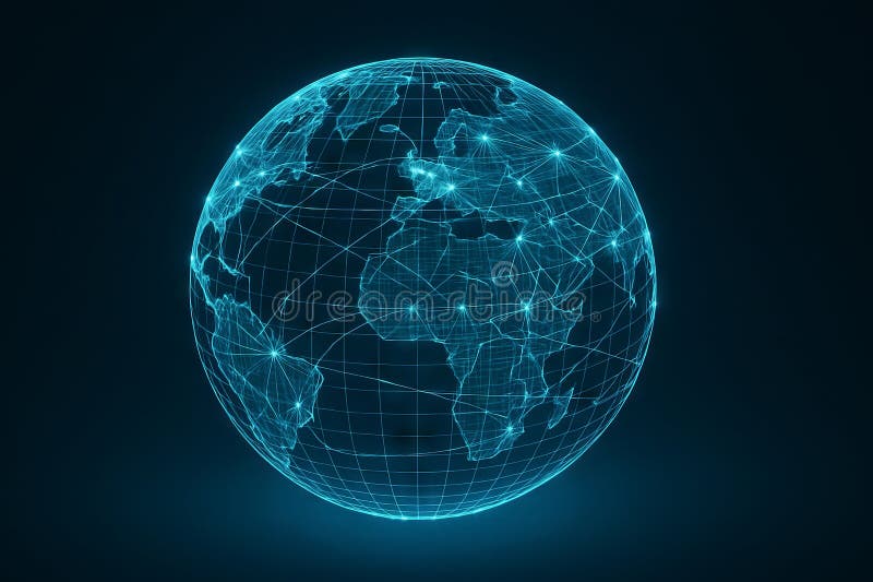 Digital Illustration of a Globe with Network Connections on Dark Background. Concept of Global ...