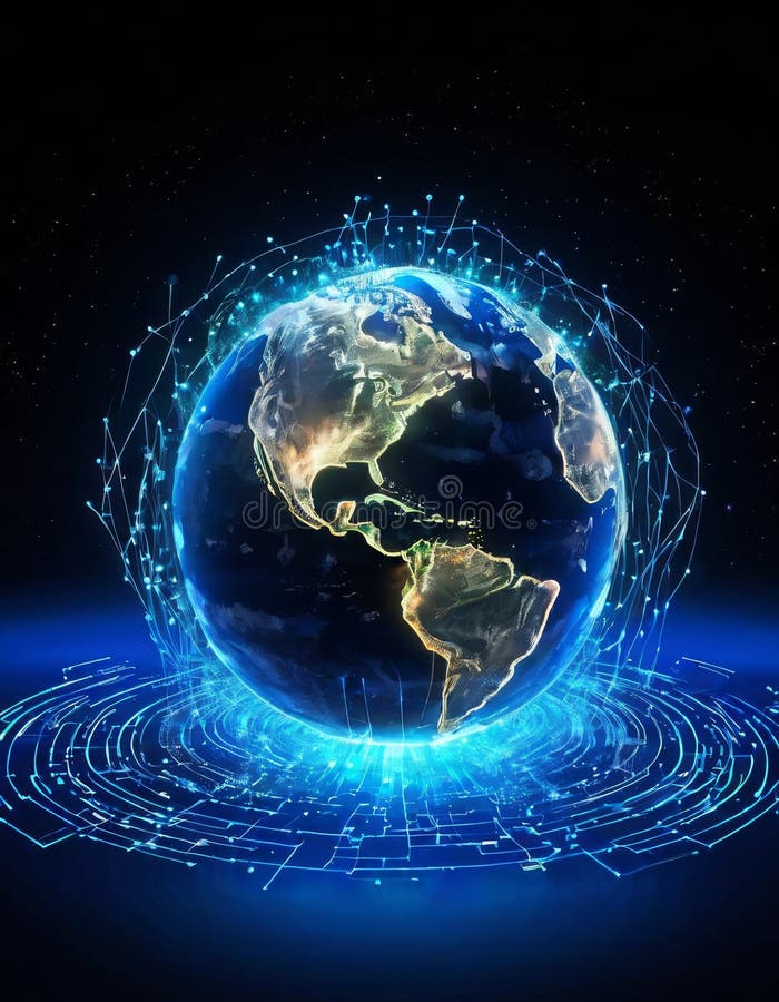 Digital Illustration of a Glowing Earth with Network Connections Stock ...