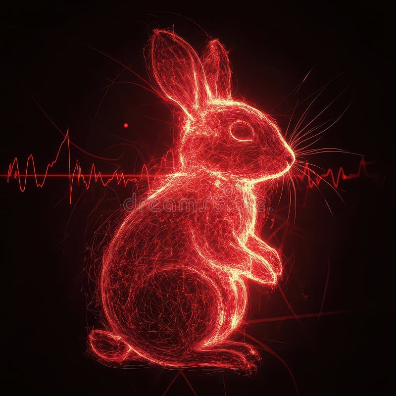Digital Illustration of a Glowing Rabbit with an Audio Waveform ...