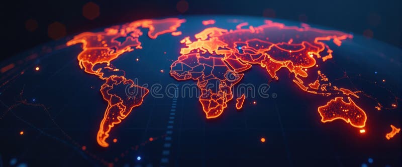Glowing World Map Illustration on Dark Blue Background Representing ...