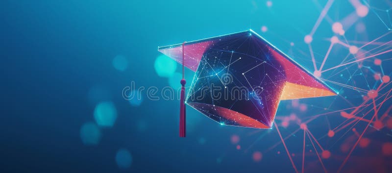 A Digital Illustration of a Graduation Cap Made from Glowing Data ...