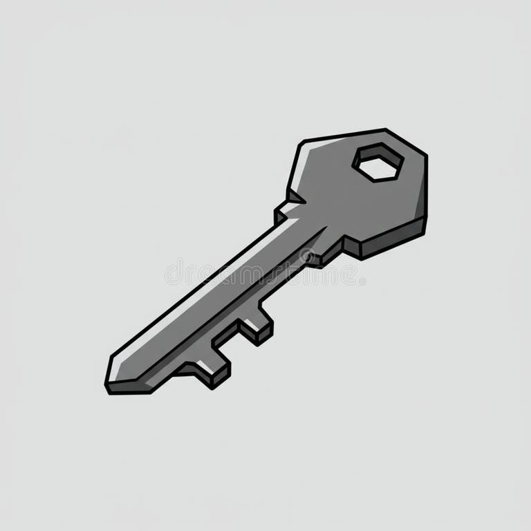 A Digital Illustration of a Gray Key with a Hexagonal Head and Jagged ...