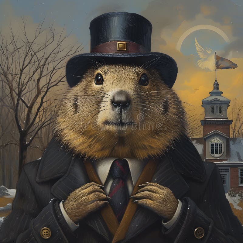 Digital Illustration of a Groundhog Looking at His Shadow. Stock ...