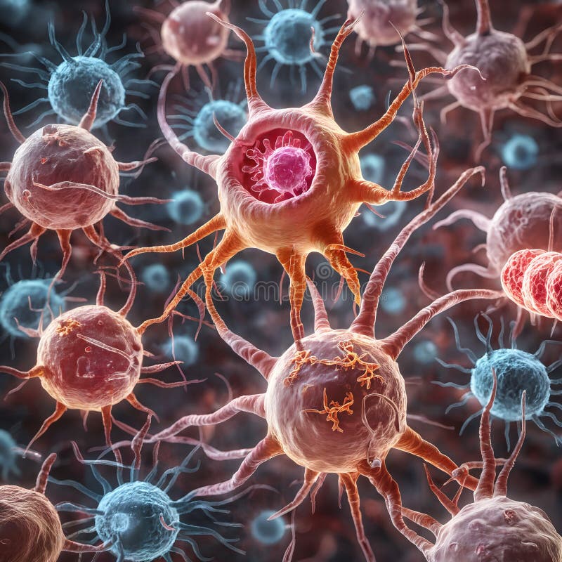 A Digital Illustration of a Group of Bacteria and Cancer Cells. 库存例证 ...