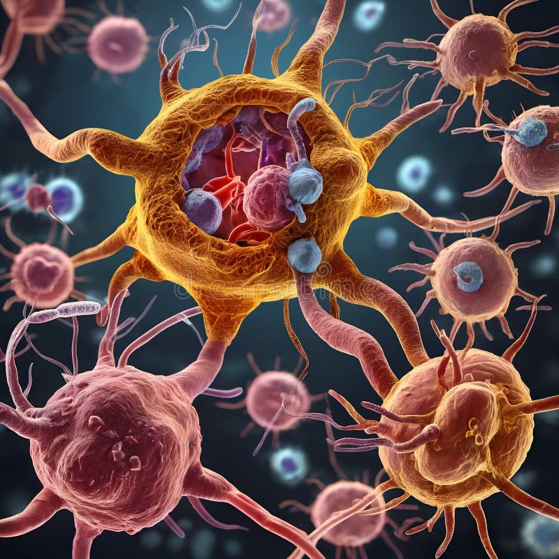 A Digital Illustration of a Group of Bacteria and Cancer Cells. 库存例证 ...