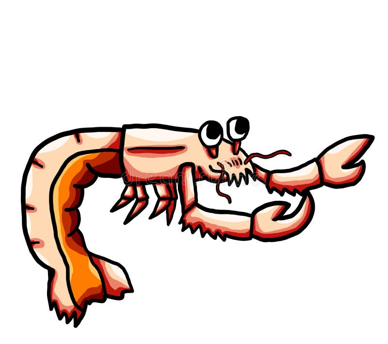 Happy Prawn Or Shrimp With Curly Feelers Stock Vector - Illustration of ...