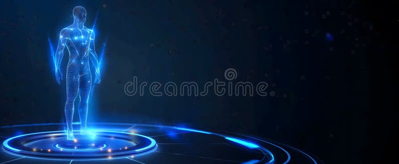 Holographic Human Figure in a Futuristic Interface Stock Illustration ...