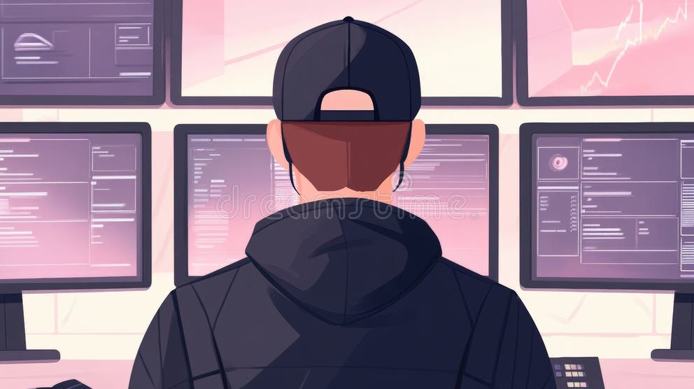 A Digital Illustration of a Hooded Figure Wearing a Cap, Sitting in ...