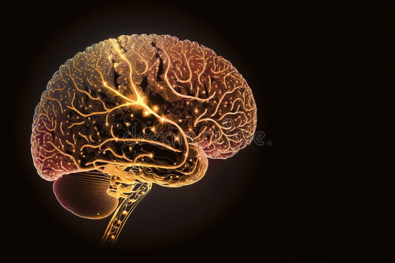 Digital Illustration of the Human Brain. Electrical Activity, Flashes ...
