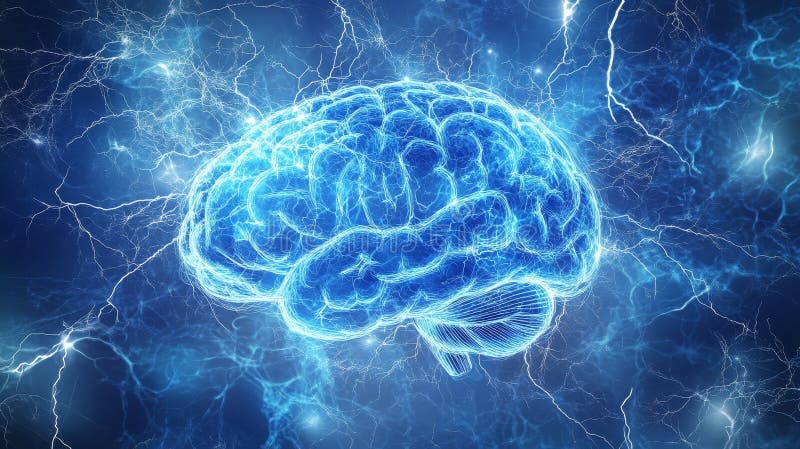 Digital Illustration of Human Brain with Electrical Activity, Flashes ...